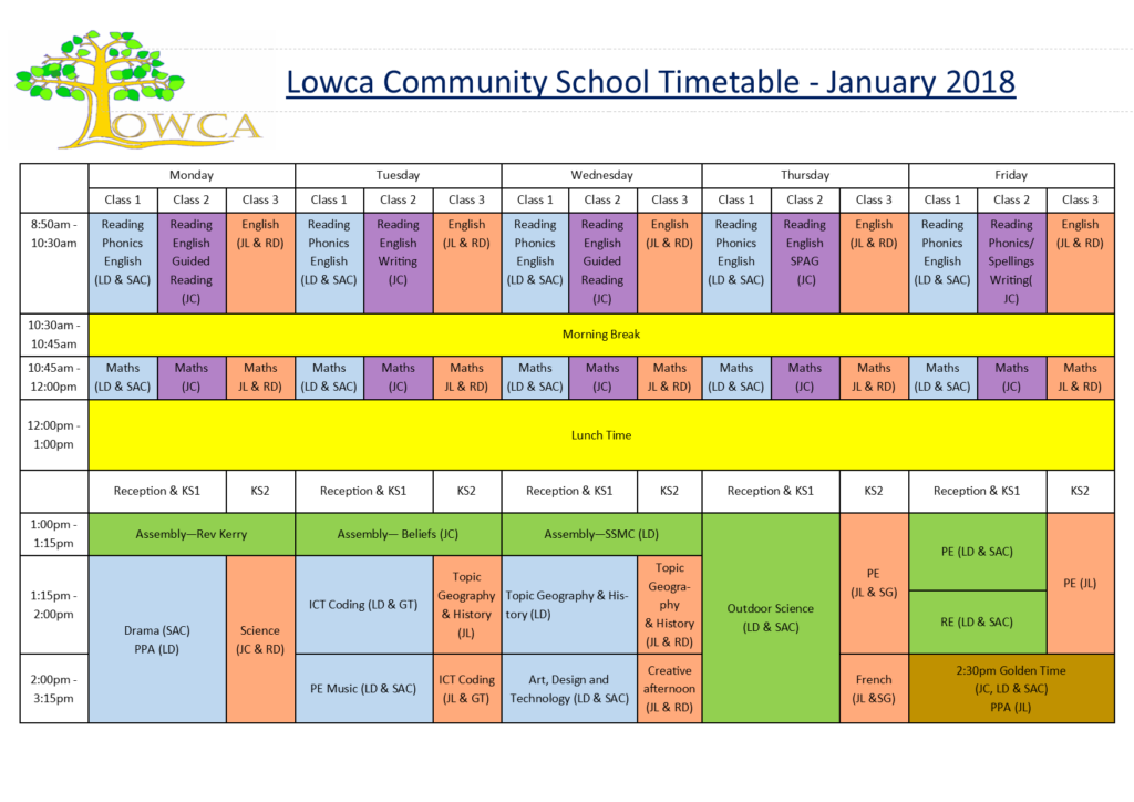 School timetable Jan 2018 - Lowca Community School