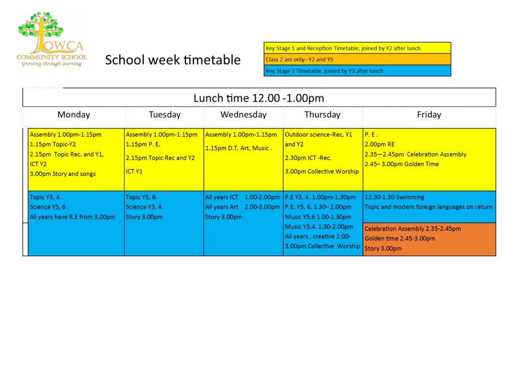 School timetable Sept 2019 July 2020 1 - Lowca Community School