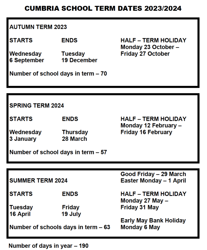 October 2024 Half Term Dates Cumbria Kirby Arliene